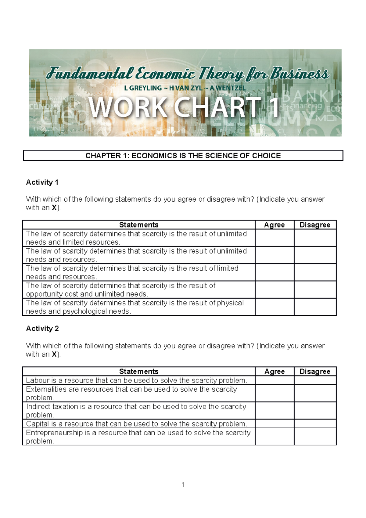 Activity work chart 1 - CHAPTER 1: ECONOMICS IS THE SCIENCE OF CHOICE ...