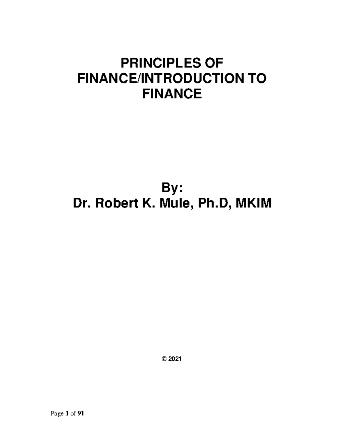 BFM 111 Principles OF Finance Notes 2021 Final-converted - PRINCIPLES ...