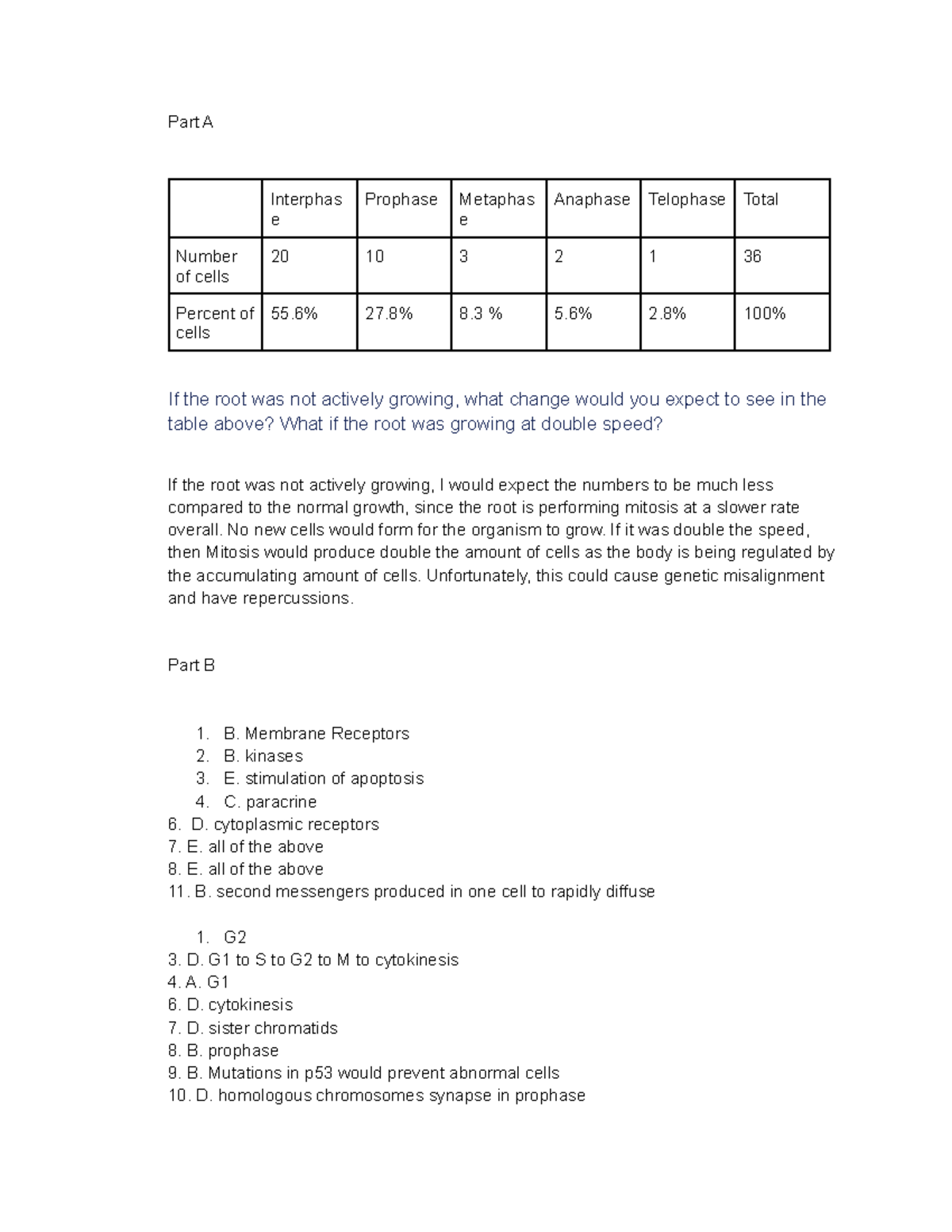 Cell cycle activity kayla elie - Part A Interphas e Prophase Metaphas e ...
