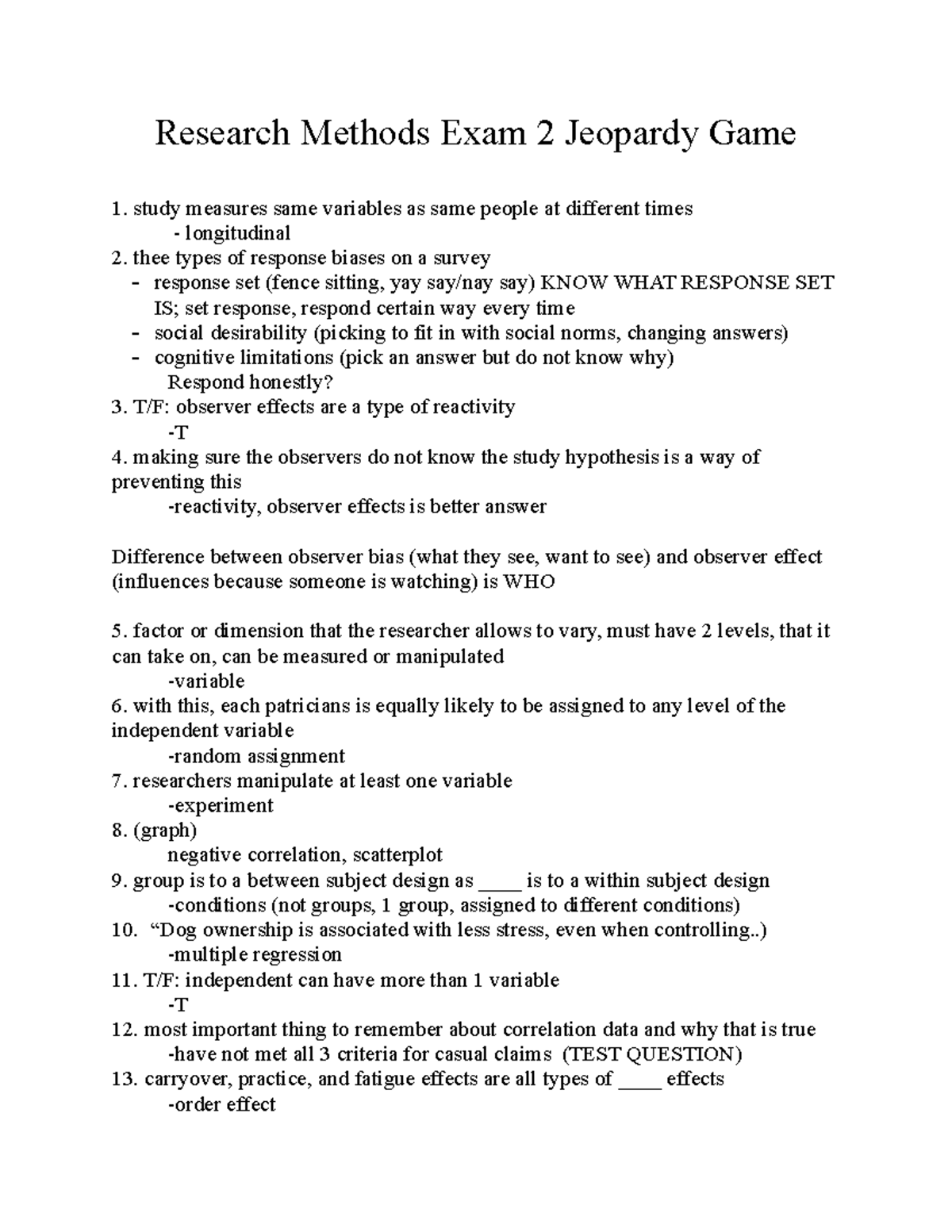 Exam 2 jeopardy 1 - Research Methods Exam 2 Jeopardy Game 1. study ...