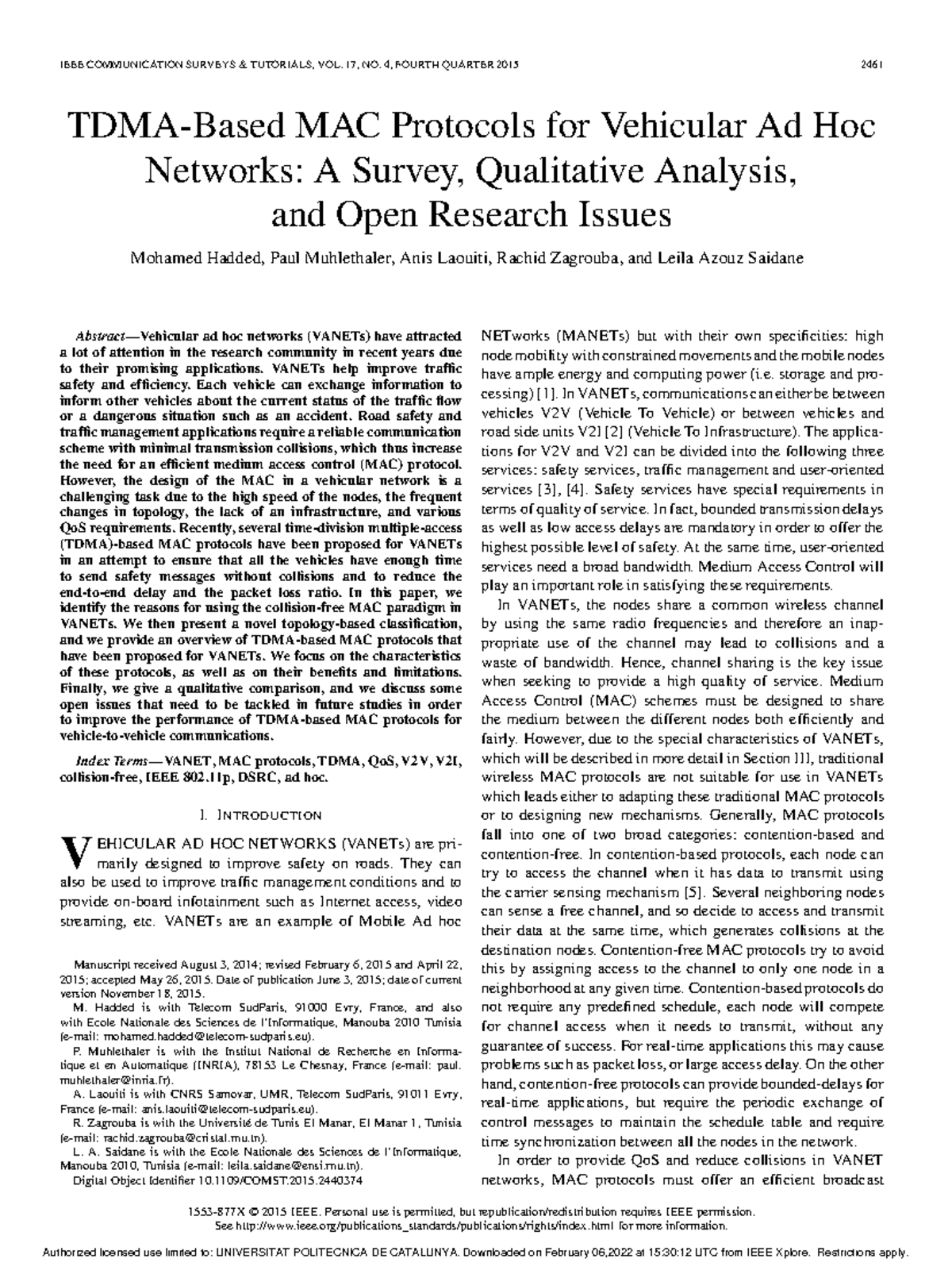 Tdma Based Mac Protocols Ieee Communication Surveys And Tutorials Vol