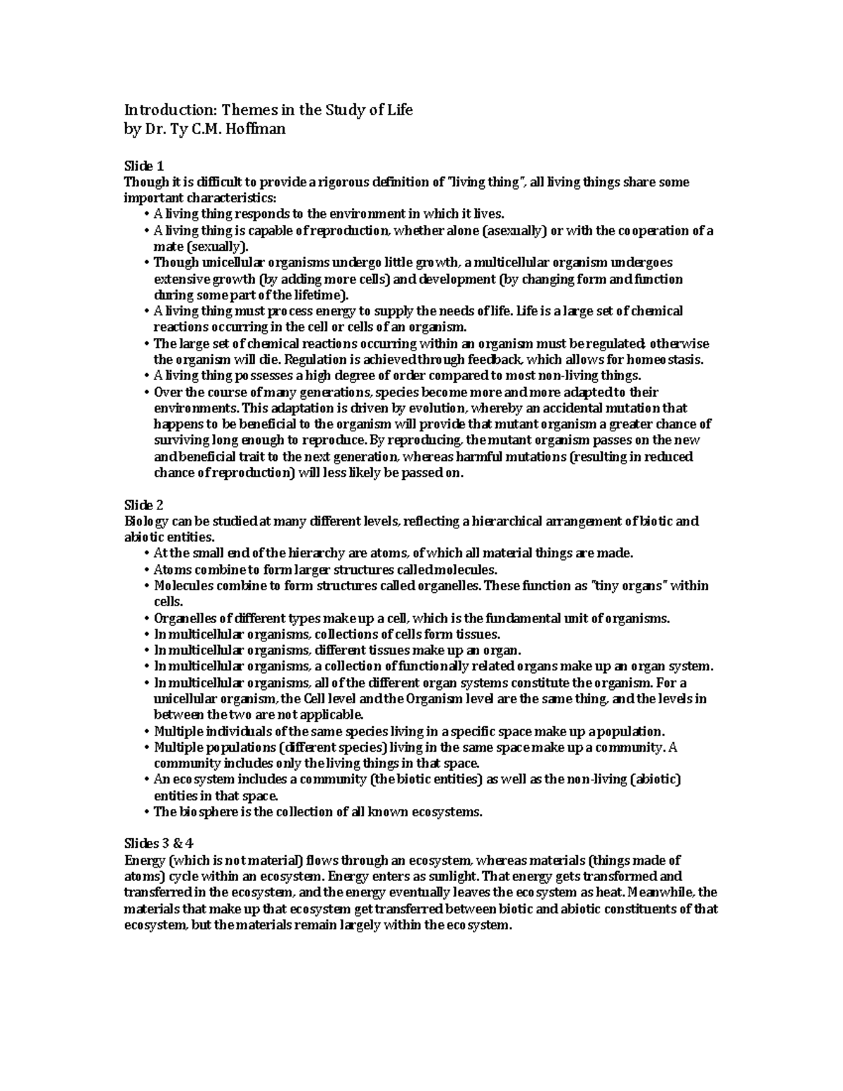 Introduction Themes In The Study Of Life - Introduction: Themes in the ...