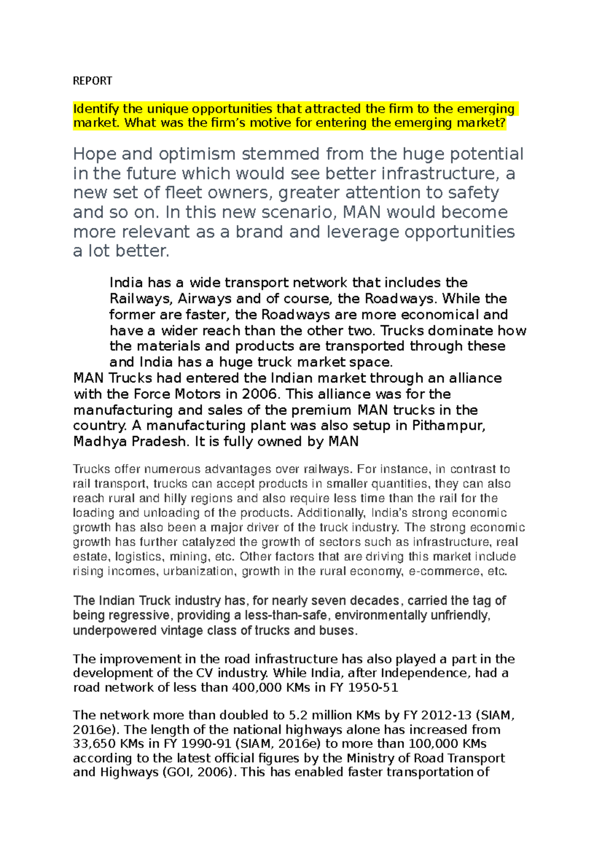 Report - Lecture notes 12 - REPORT Identify the unique opportunities ...