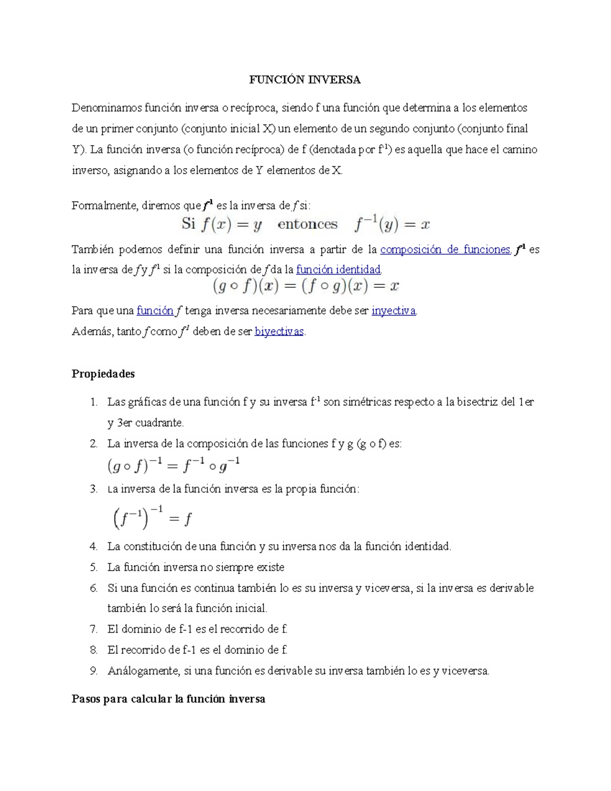 Función Inversa - FUNCIÓN INVERSA Denominamos función inversa o ...