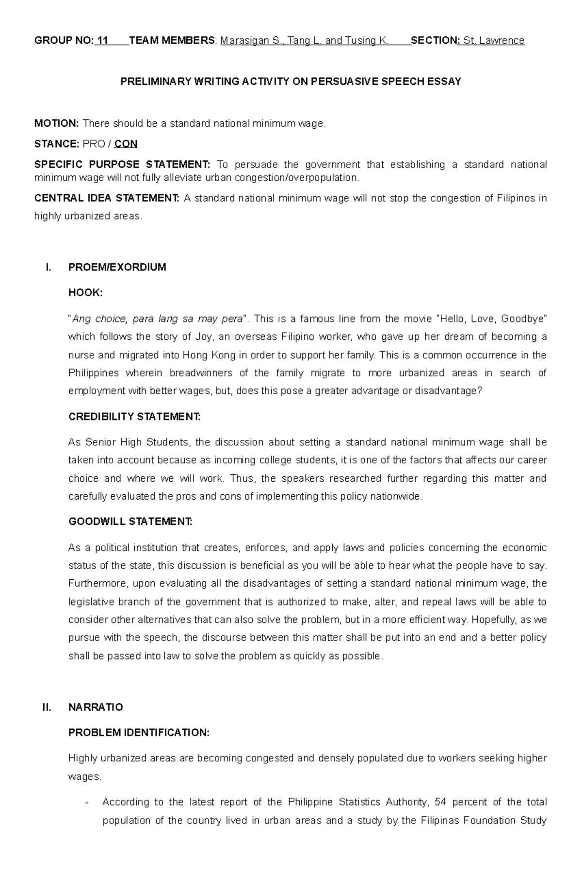 WITH Comments Preliminary-ACT-3- Outline-1 - GROUP NO: 11 TEAM MEMBERS ...