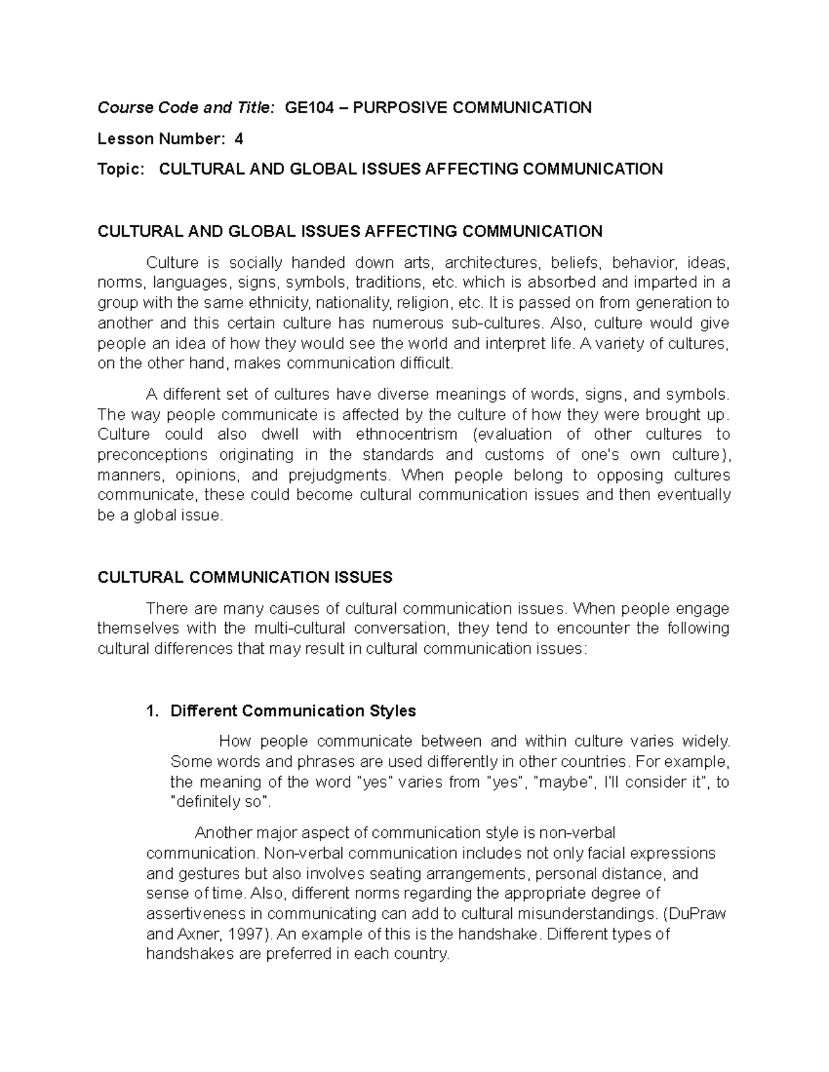 Lesson 4 - Communication - Course Code and Title: GE104 – PURPOSIVE ...