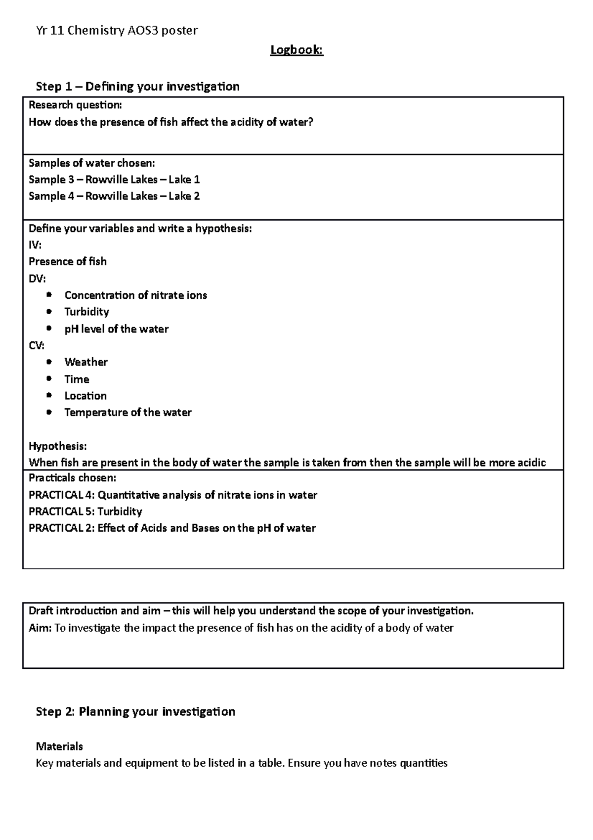 Yr 11 Chemistry AOS3 poster logbook - 2021 remote - Studocu