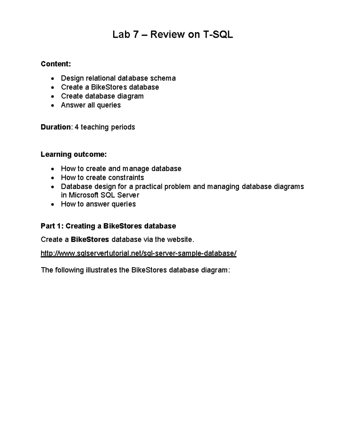 Lab 7 question - asdasdasd - Lab 7 – Review on T-SQL Content: Design ...