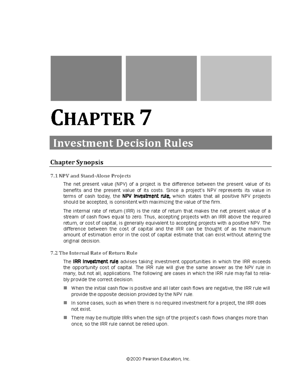 Study Guide - Apuntes Capítulo 7 - CHAPTER 7 Investment Decision Rules ...