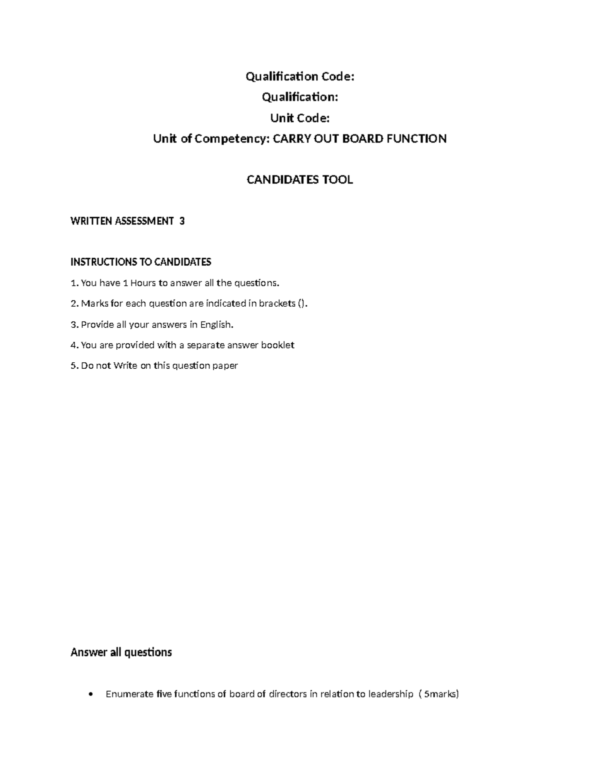 Candidates TOOL 3 d - Lecture - Qualification Code: Qualification: Unit ...