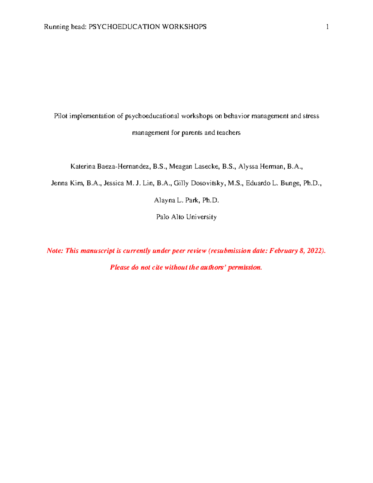 Baeza-Hernandez et al. (under review) Psychoed Workshops - psicologia ...