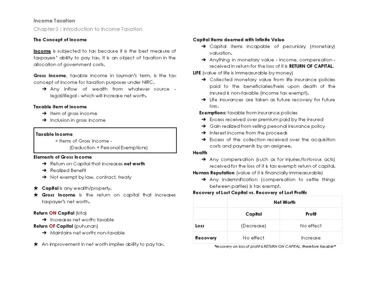 Inc Tax-Chapter-3 - Chapter 3 : Introduction to Income Taxation The ...