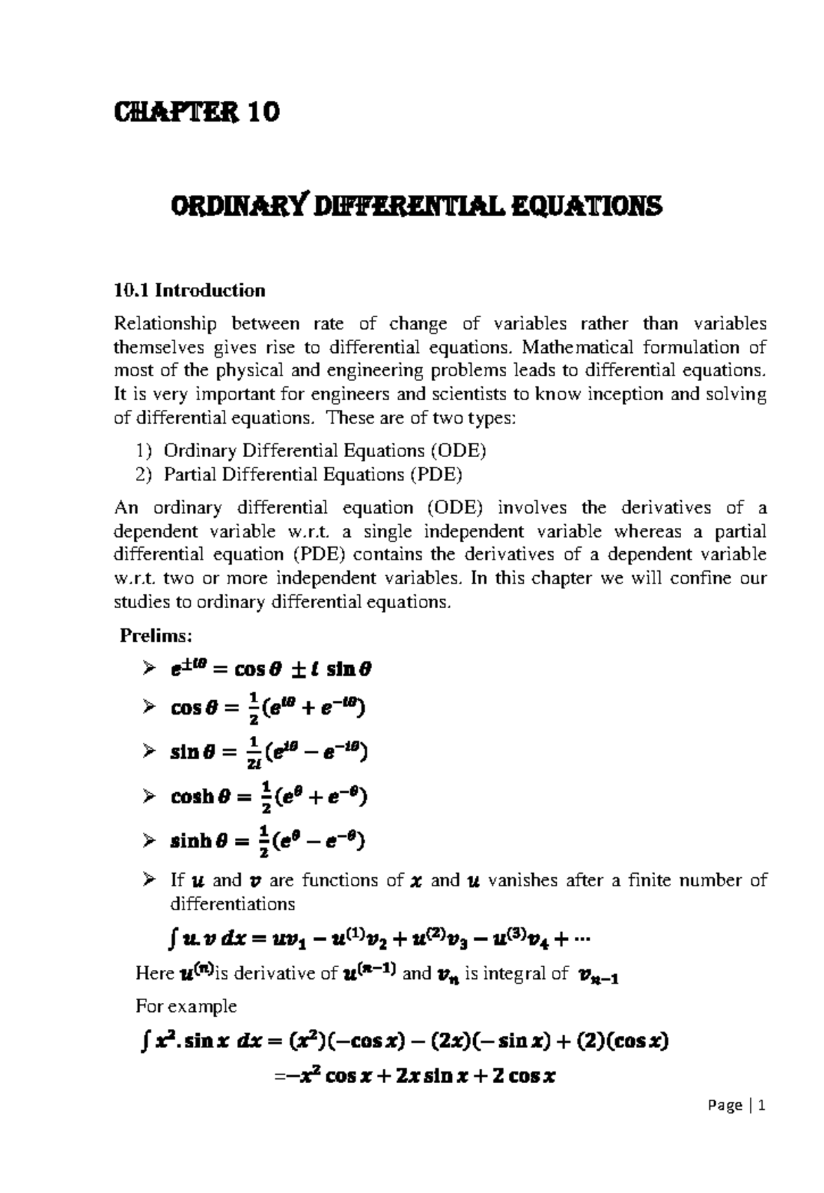 Ordinary-diff-equations - Chapter 10 Ordinary Differential Equations 10 ...