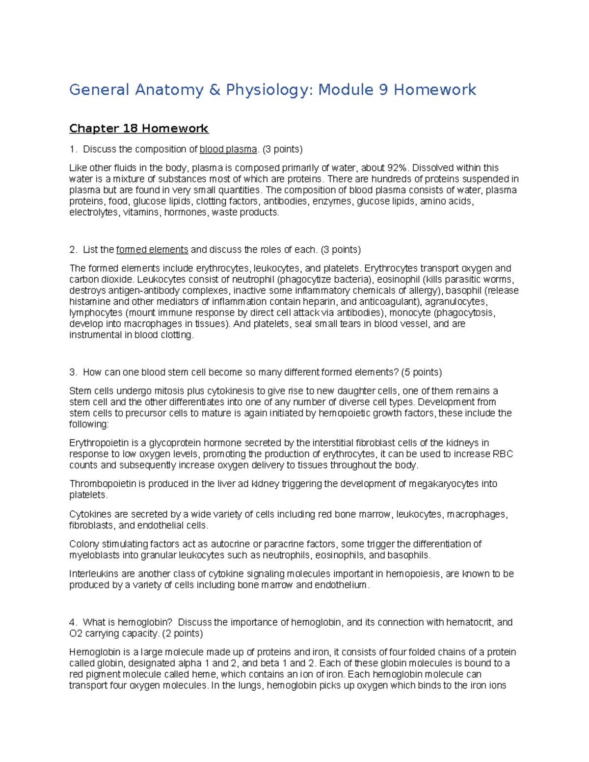 Module 9 Cardiovascular HW (Auto Recovered) - General Anatomy & Physiology: Module 9 Homework ...