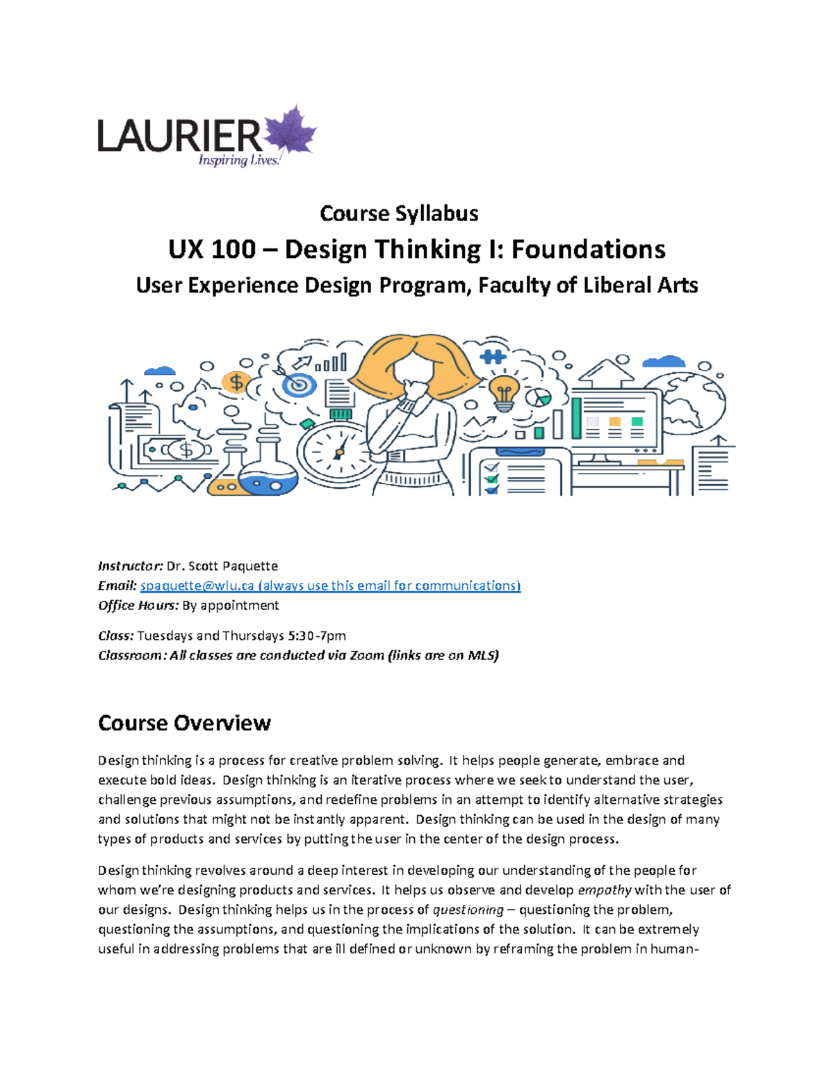 Design Thinking Course Syllabus - Fall 2023 - Course Syllabus UX 100 ...