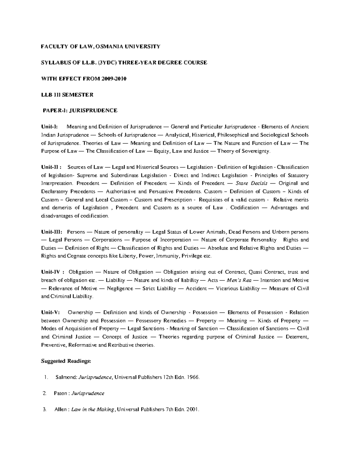L.L.B 3 YDC 3rd sem syllubus - FACULTY OF LAW, OSMANIA UNIVERSITY ...