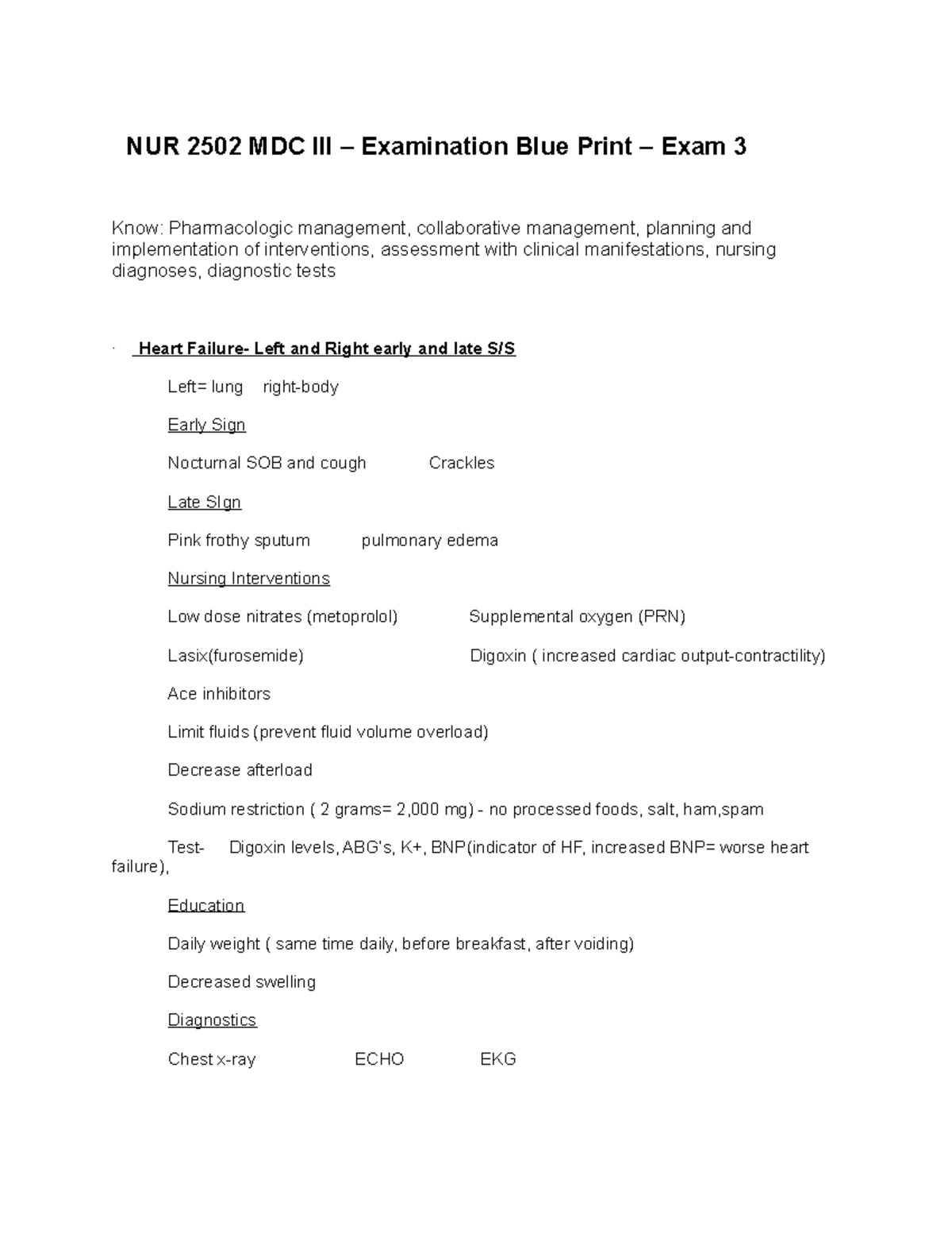 MDC3 Final Review - study guide - NUR 2502 MDC III – Examination Blue ...