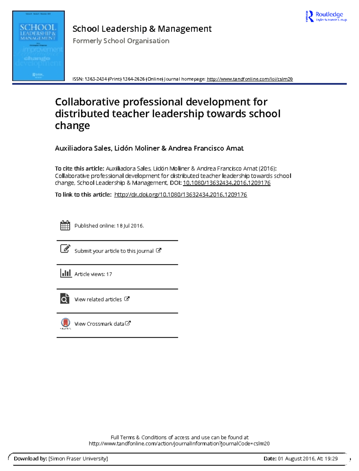 Collaborative professional development for distributed teacher leadership towards school change ...