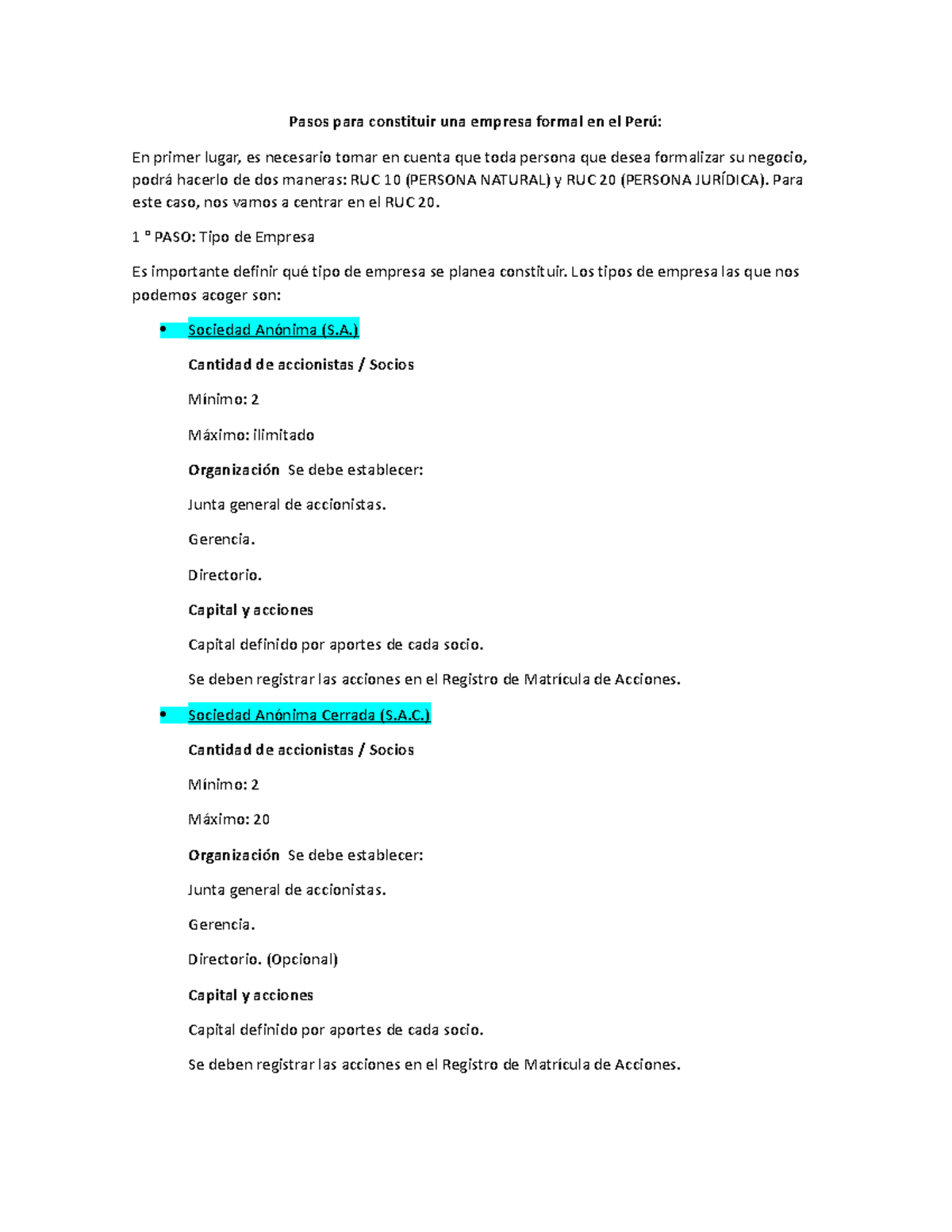 Pasos para constituir una empresa formal en el Perú INFO-EXPO - Pasos para constituir una ...
