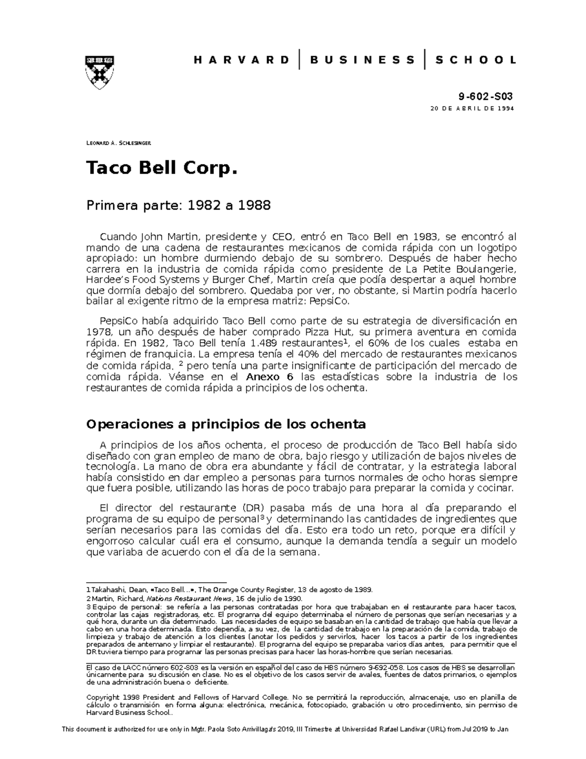 Caso Taco Bell Corp - This document is authorized for use only in Mgtr ...
