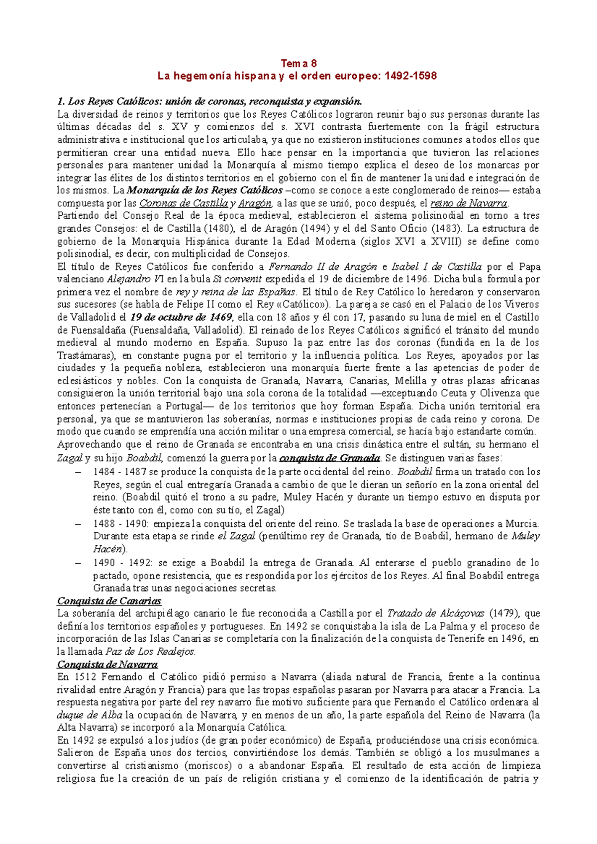 Plan de Trabajo Historia de la Alta Edad Moderna - Tema 8 La hegemonía ...