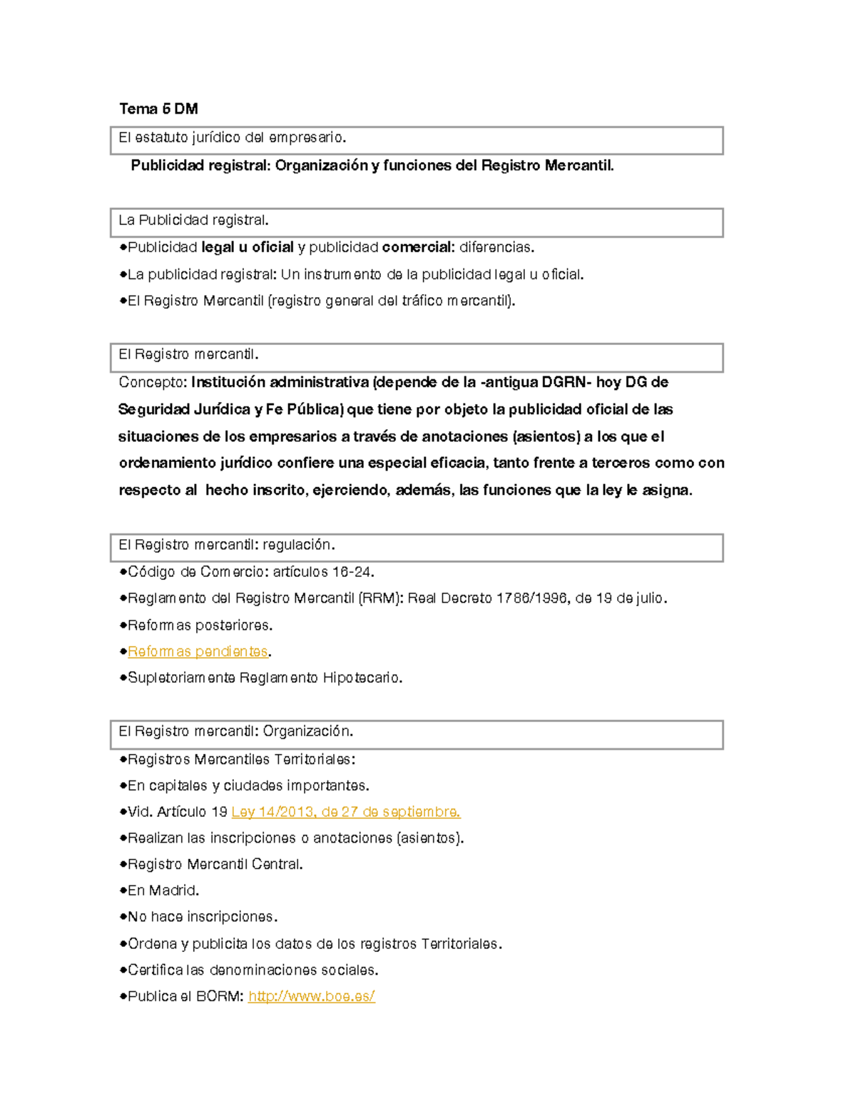 Tema 5 DM - Rftftgyhyhu - Tema 5 DM El estatuto jurídico del empresario. Publicidad registral ...