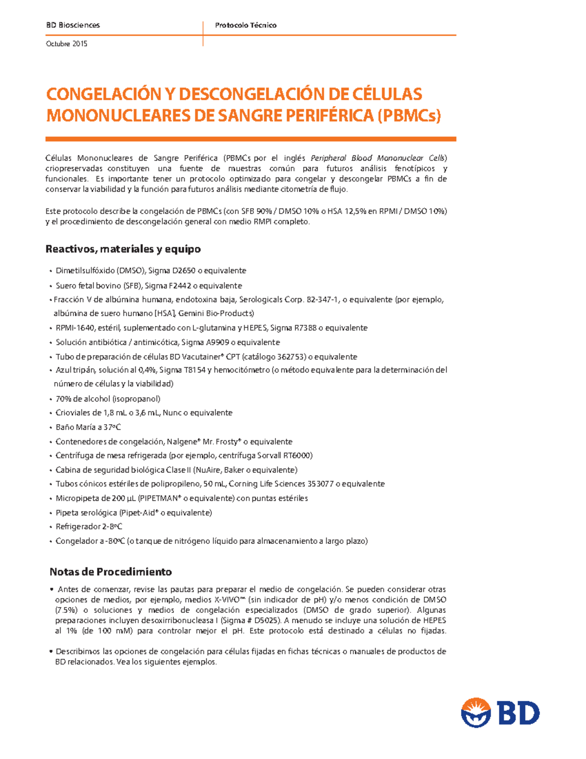 BD-Protocol-Freezing-PBMCs Traducido - BD Biosciences Protocolo Técnico ...
