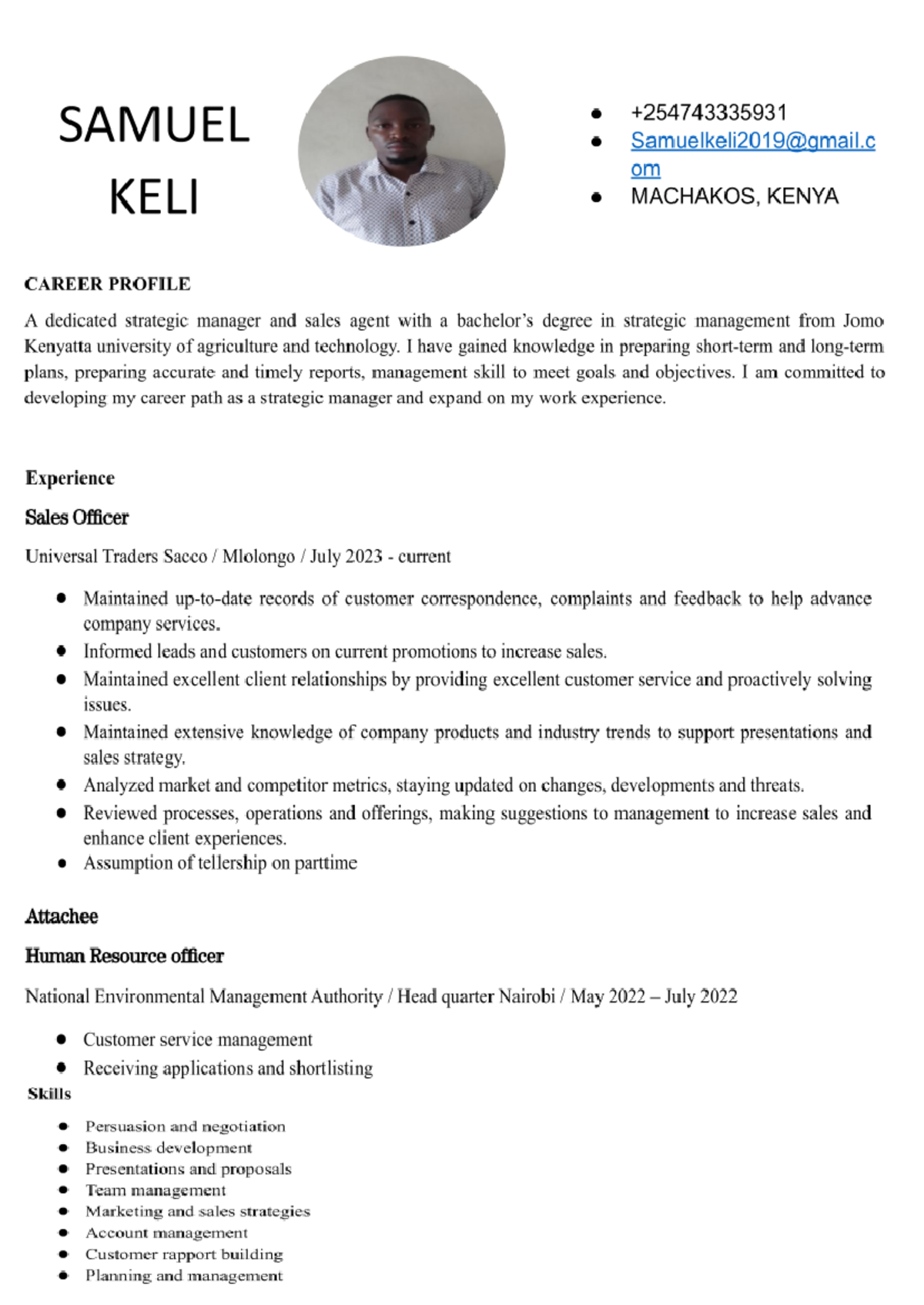 Samuel KELI CV - strategic management - Studocu