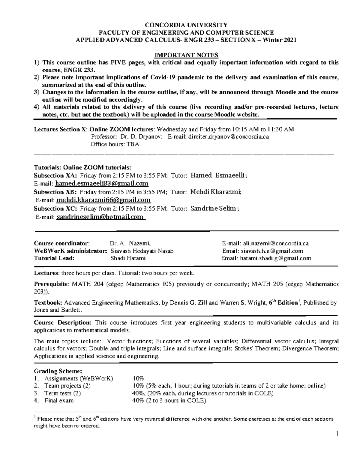 Plan de cours engr 233 - CONCORDIA UNIVERSITY FACULTY OF ENGINEERING AND COMPUTER SCIENCE ...