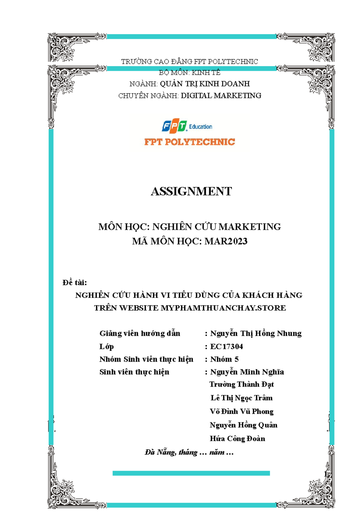 ASM-MAR2023 - 2023 - w TRƯỜNG CAO ĐẲNG FPT POLYTECHNIC BỘ MÔN: KINH TẾ ...