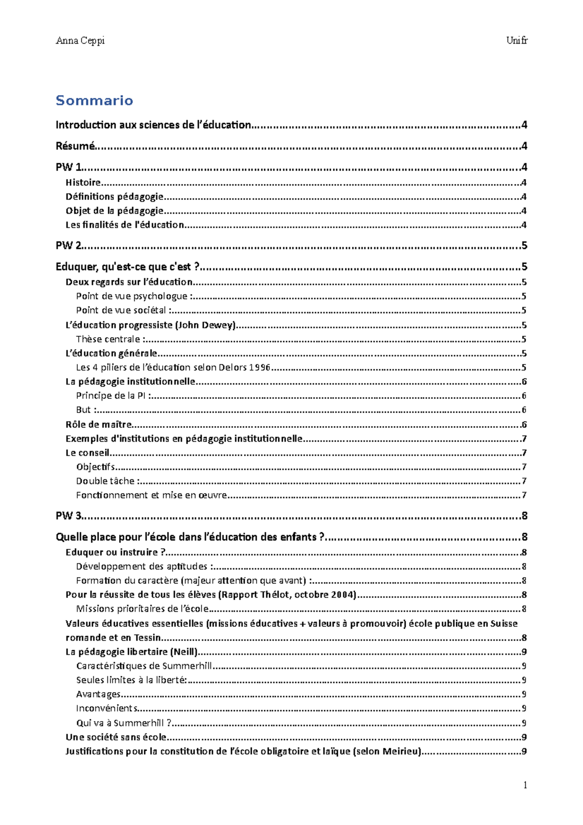 Intro sde Résumé - Sommario Introduction aux sciences de - Studocu