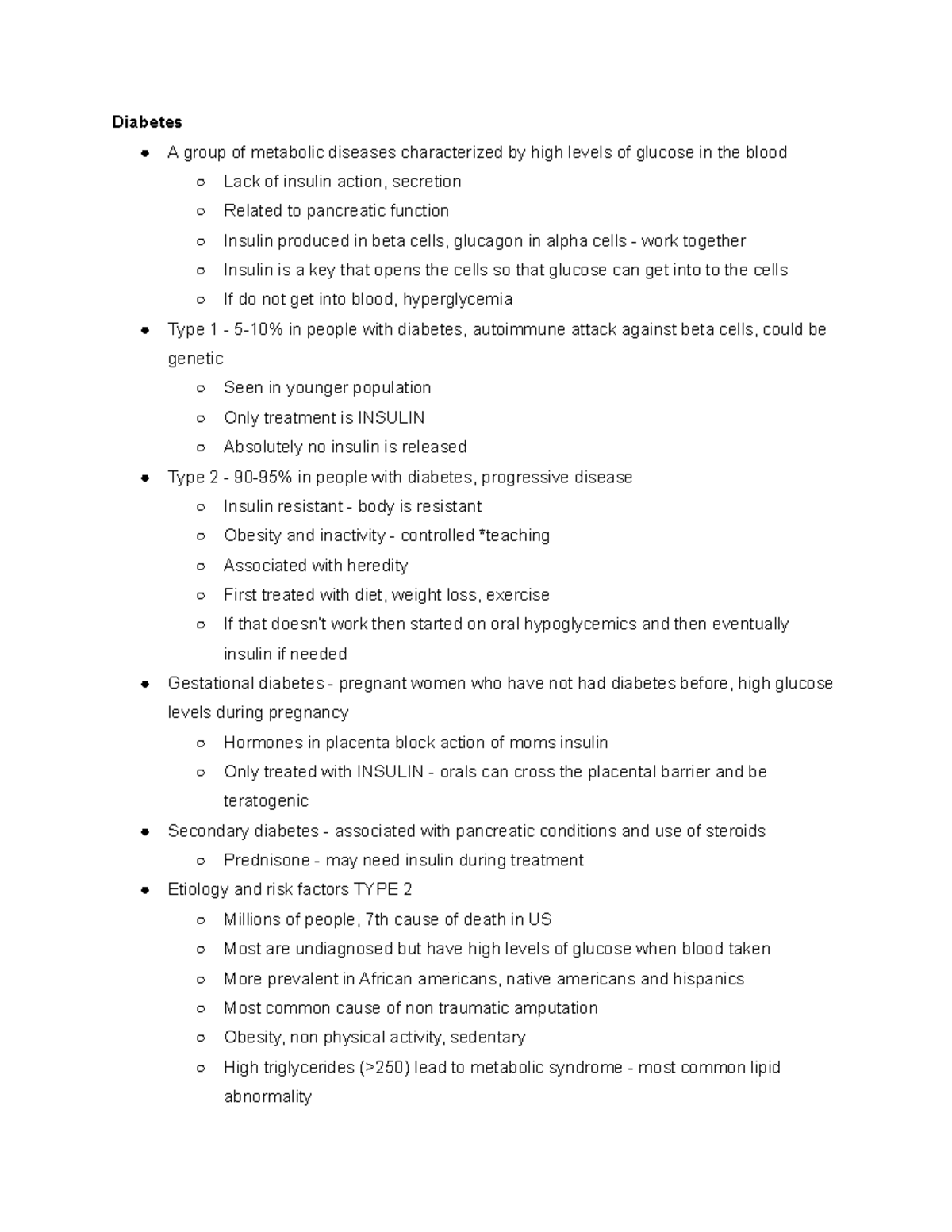 Diabetes Medsurg notes - Diabetes A group of metabolic diseases ...