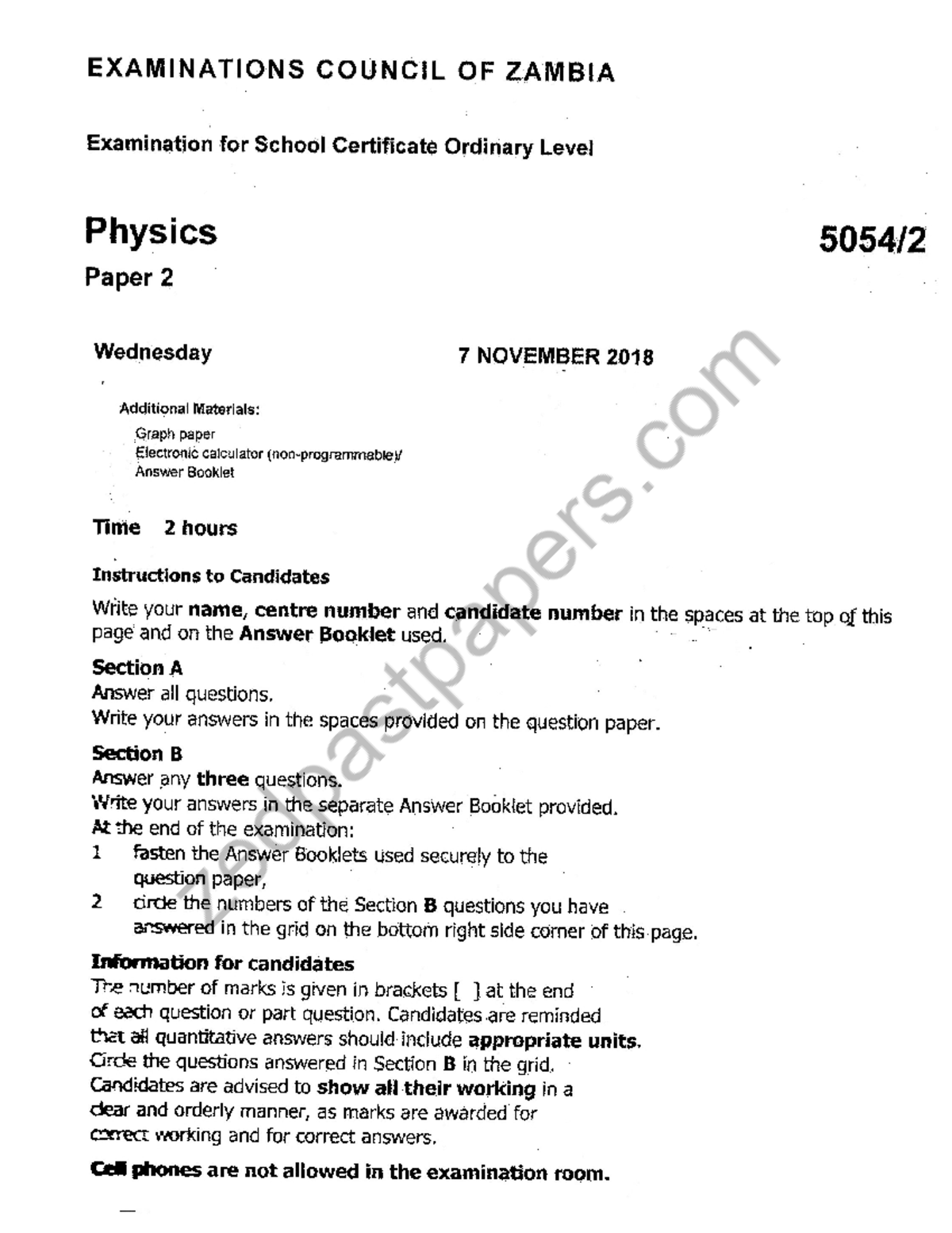 G12 physics p2 2018 internal - EXAMINATIONS COUNCIL OF ZAMBIA ...