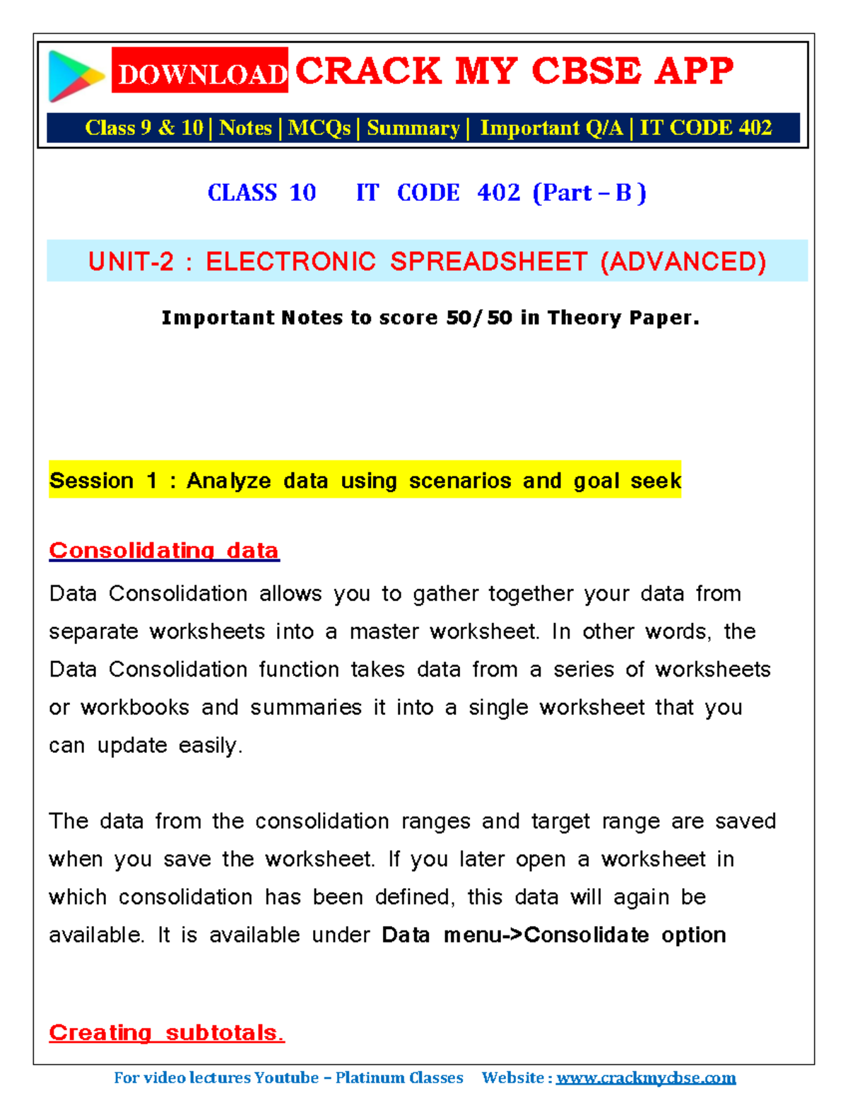 Unit 2 IT CODE 402-converted - CLASS 10 IT CODE 402 (Part – B ) UNIT-2 ...