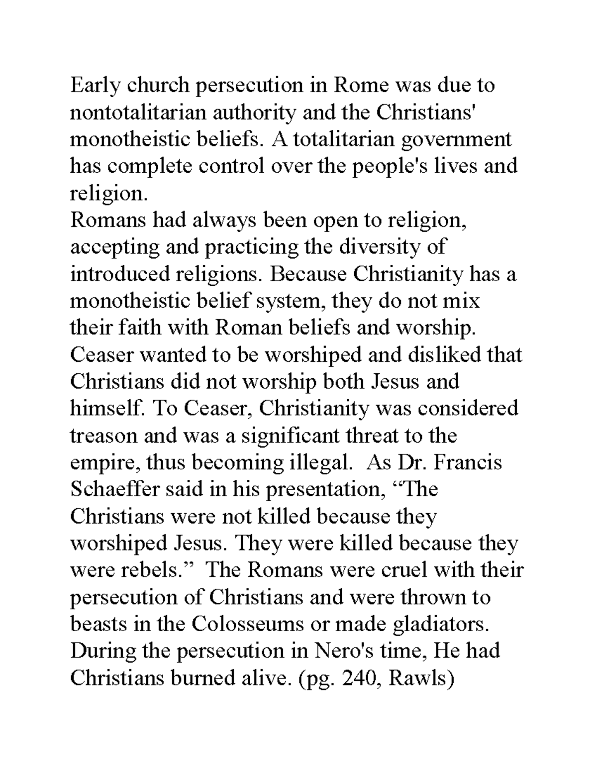 Early Persecution in Rome Assignment - Early church persecution in Rome ...