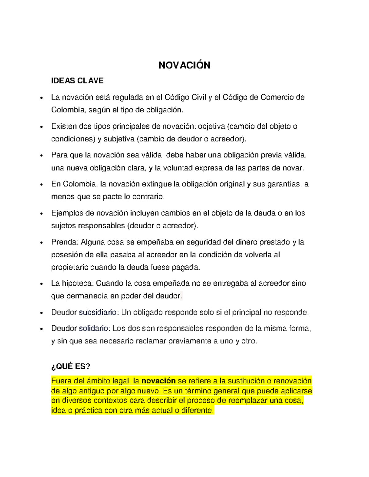 Obligaciones Novación (1) (1) - IDEAS CLAVE NOVACIÓN La novación está ...