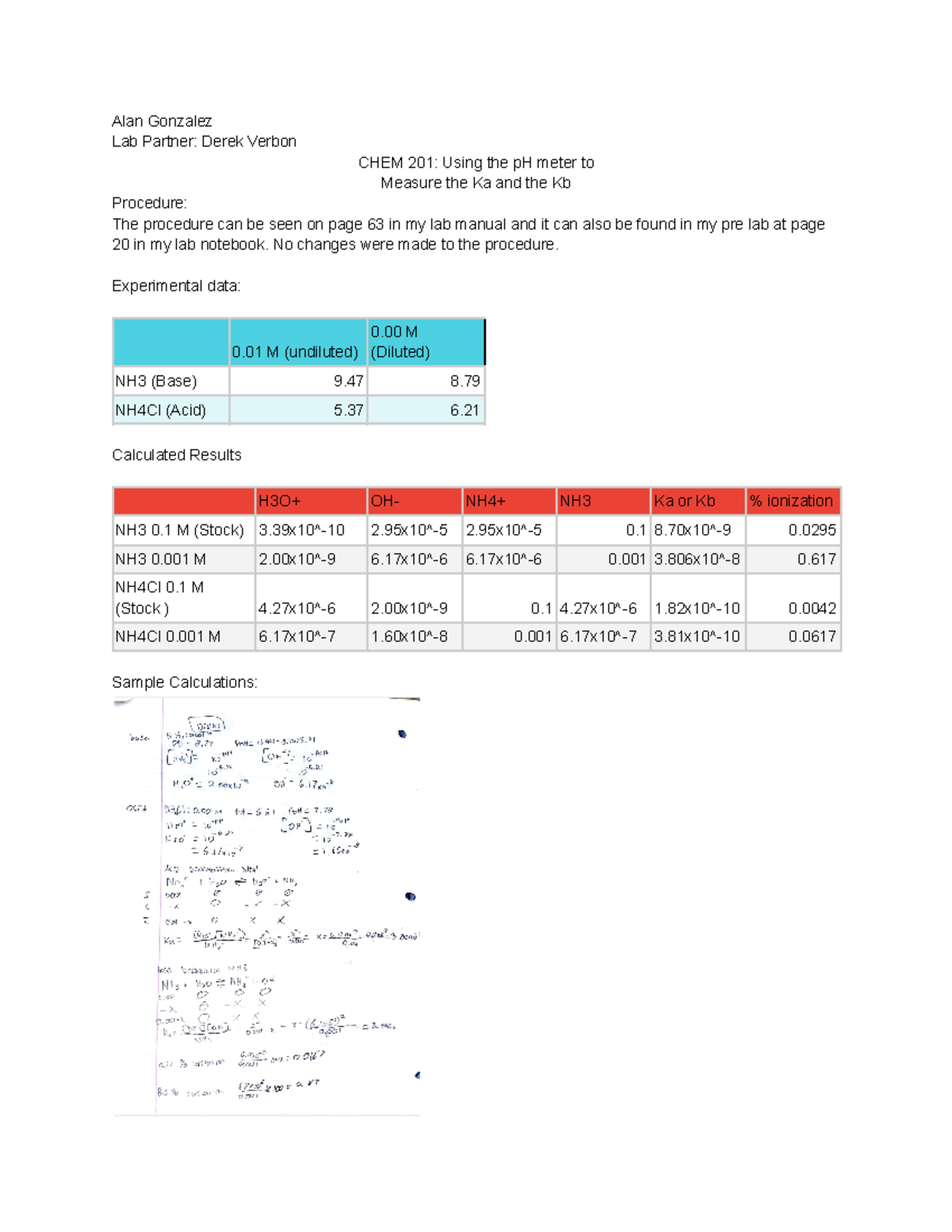 Chem 201 Lab 3 Lab Report 3 Chem 201 Alan Gonzalez Lab Partner Derek Verbon Chem 201 Using