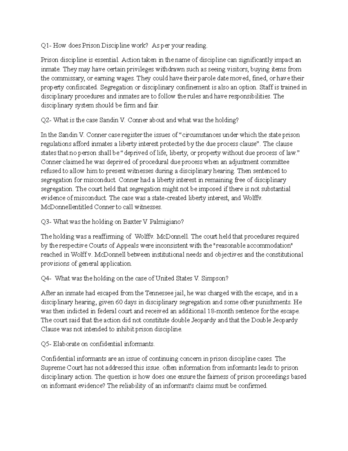 Cor week 10 - Cor week 10 question and answers - Q1- How does Prison ...