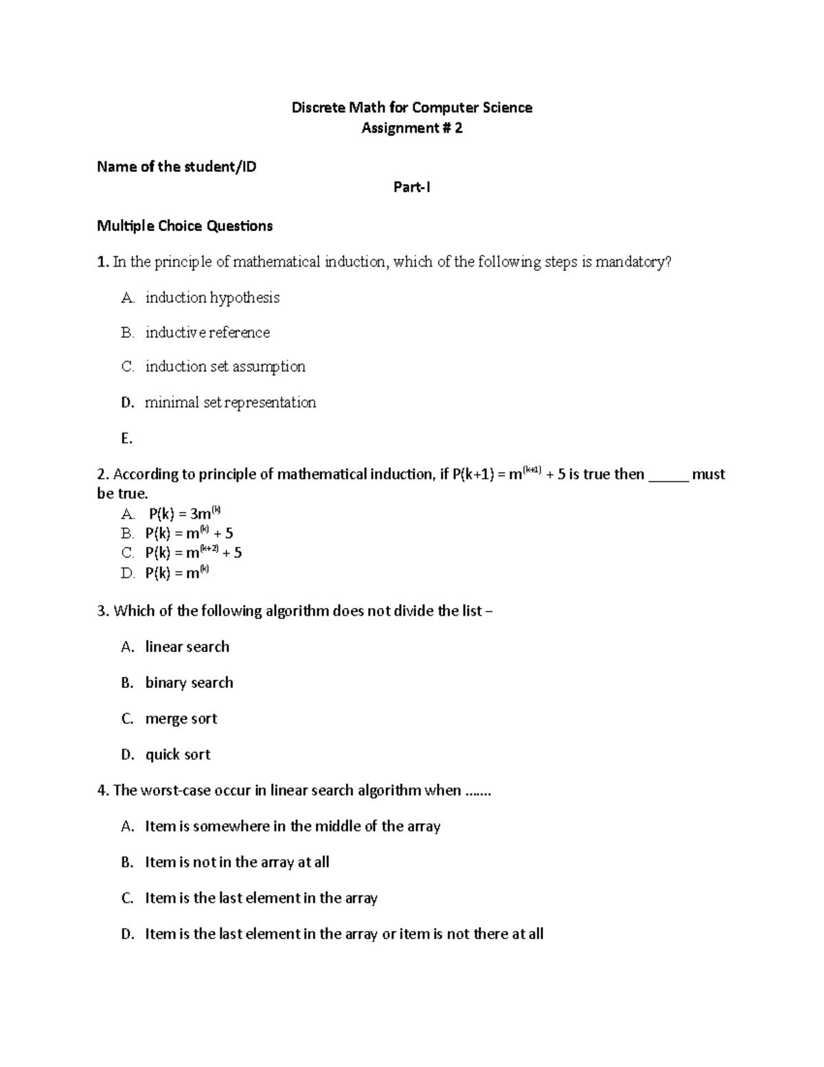 Discrete Math For Comp 6z5gve H Discrete Math For Computer Science Assignment 2 Name Of The