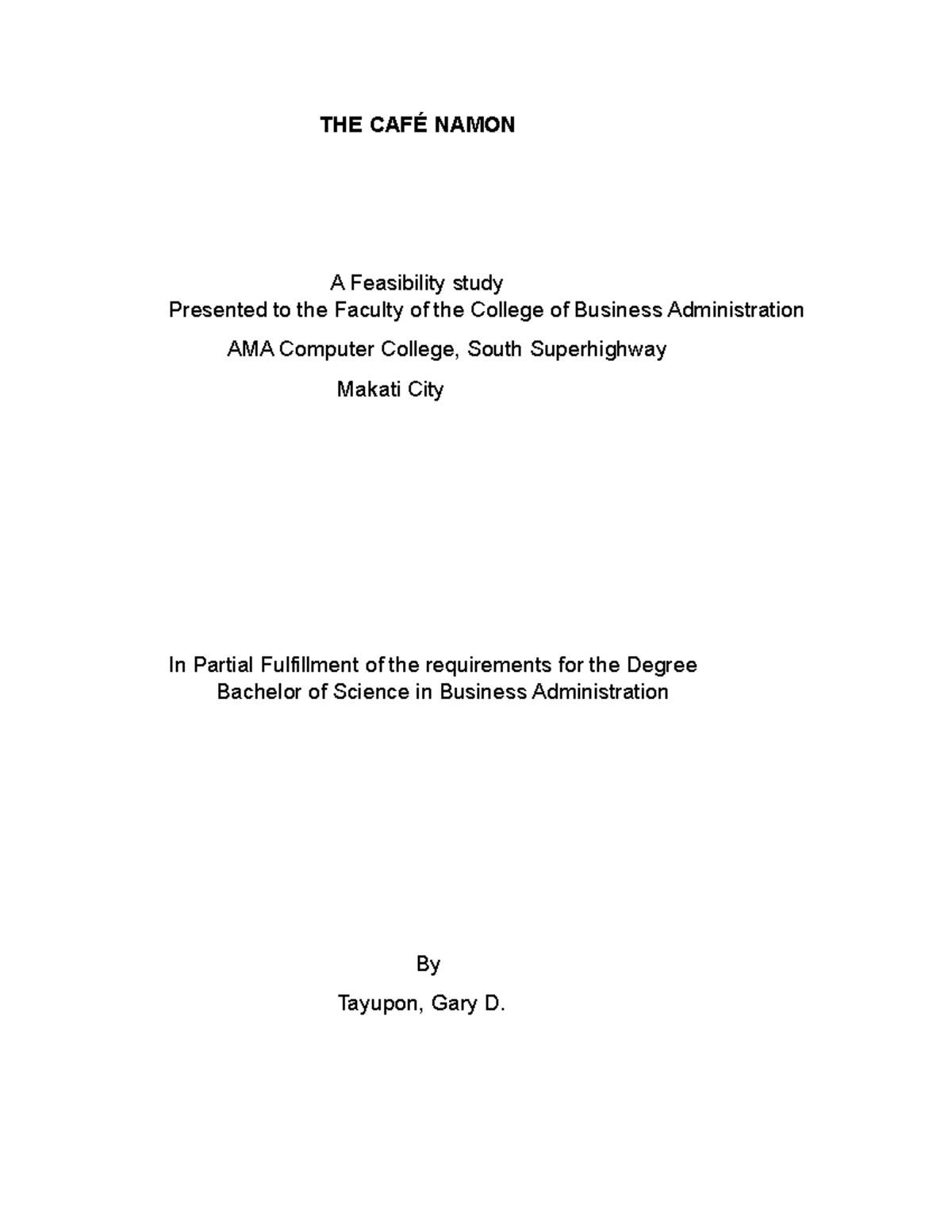 THE CAFÉ Namon by gt - business research - THE CAFÉ NAMON A Feasibility ...