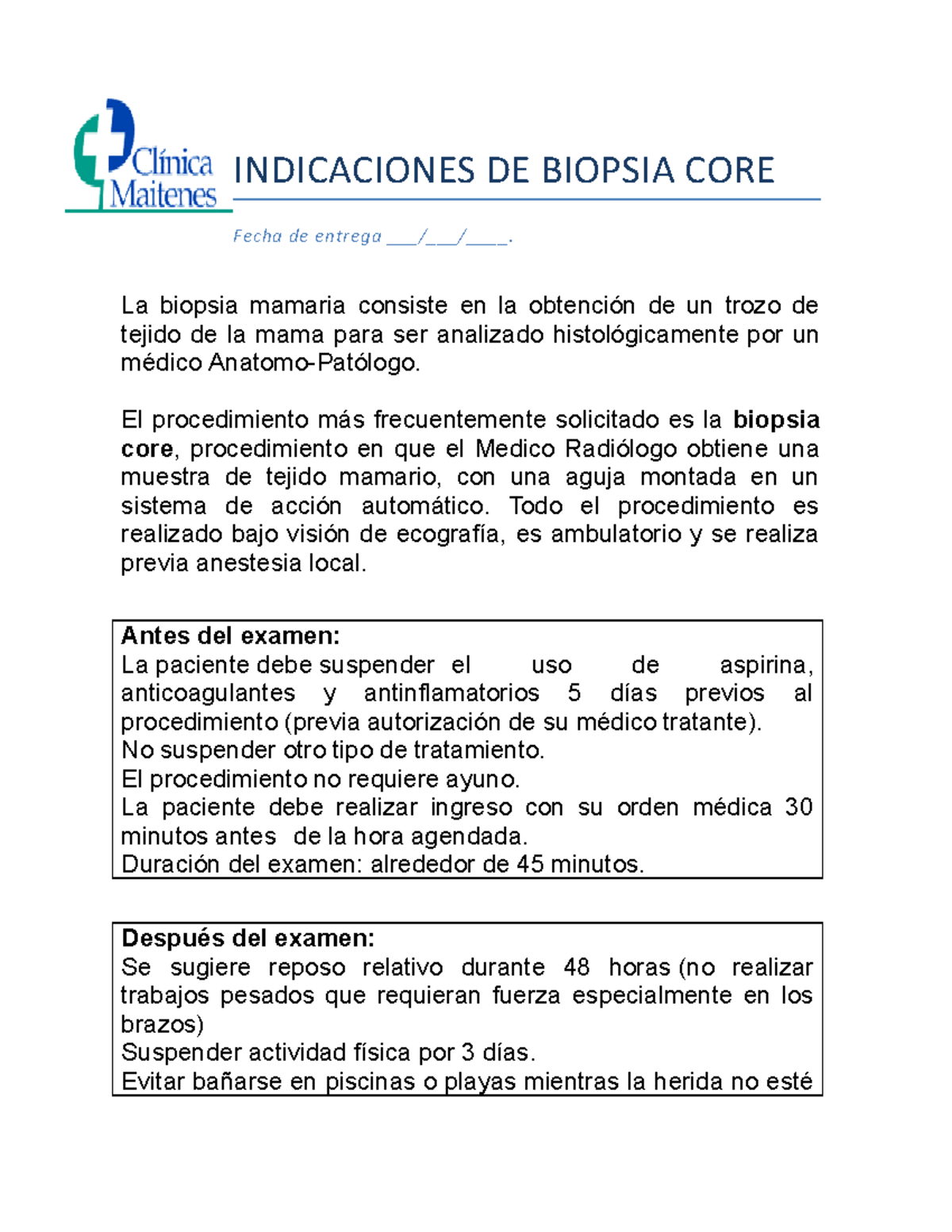 Indicaciones Biopsia CORE - INDICACIONES DE BIOPSIA CORE Fecha de ...