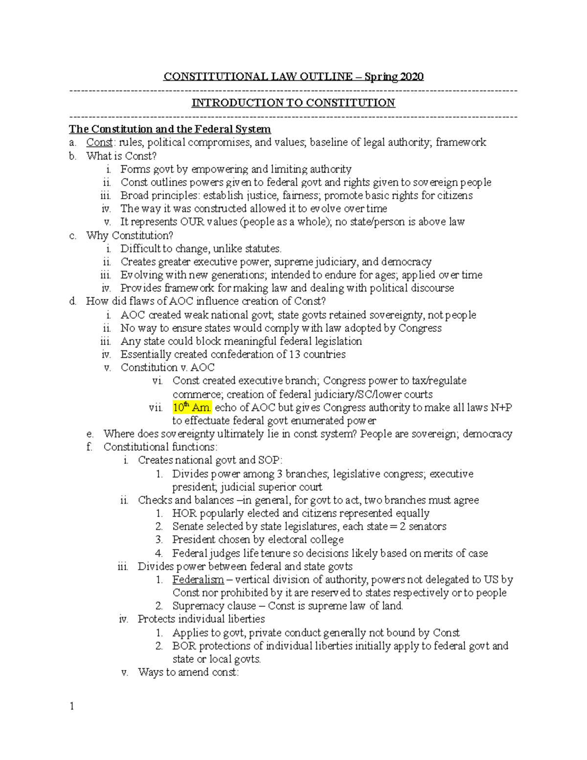 Con Law Outline Bank - CONSTITUTIONAL LAW OUTLINE – Spring 2020 ...