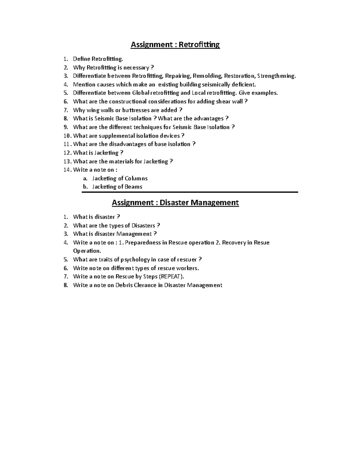 Assignment Retrofitting and Disaster Management - Assignment ...