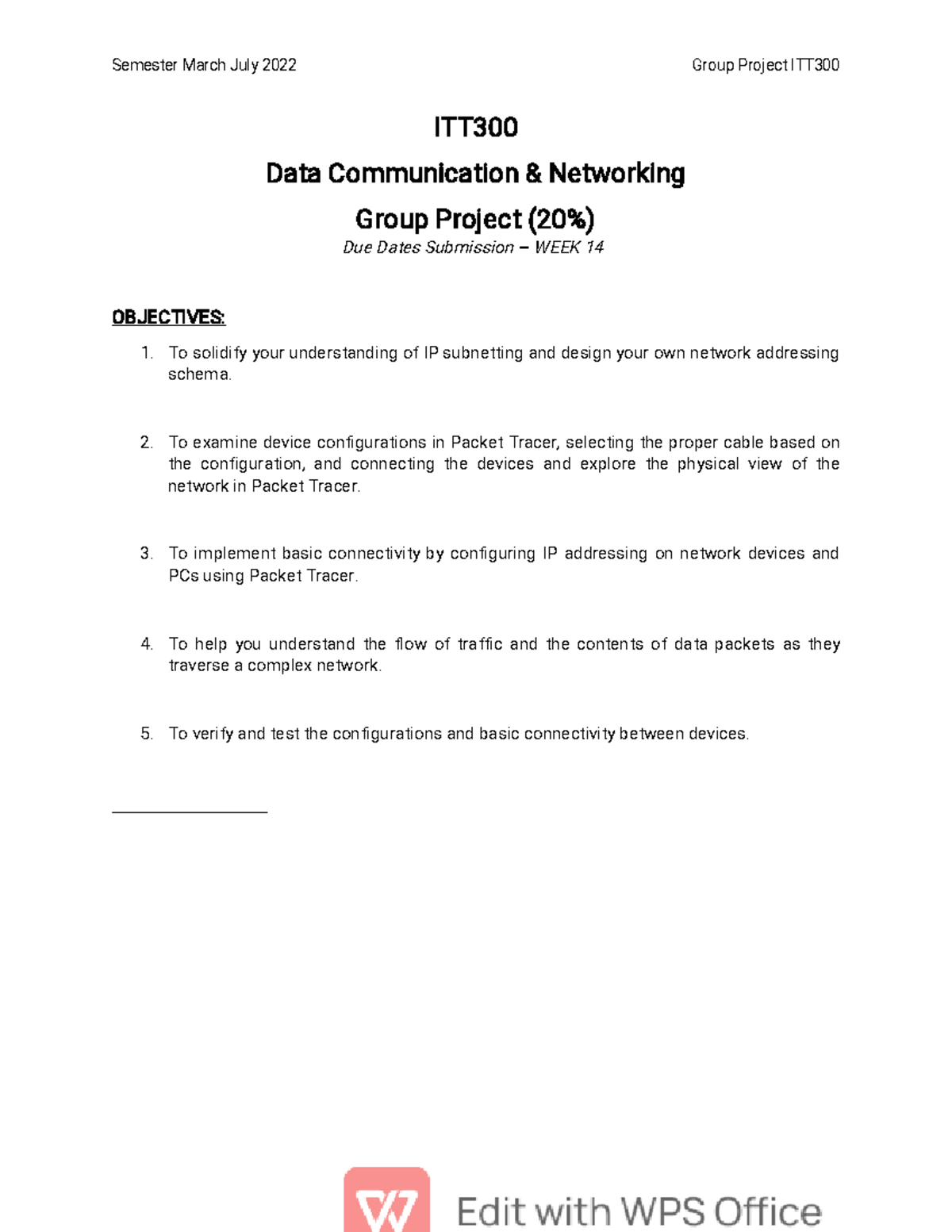 Group Project Assignment JCS1104C [ Question] - ITT 300 DataCommunication&Networking - Studocu