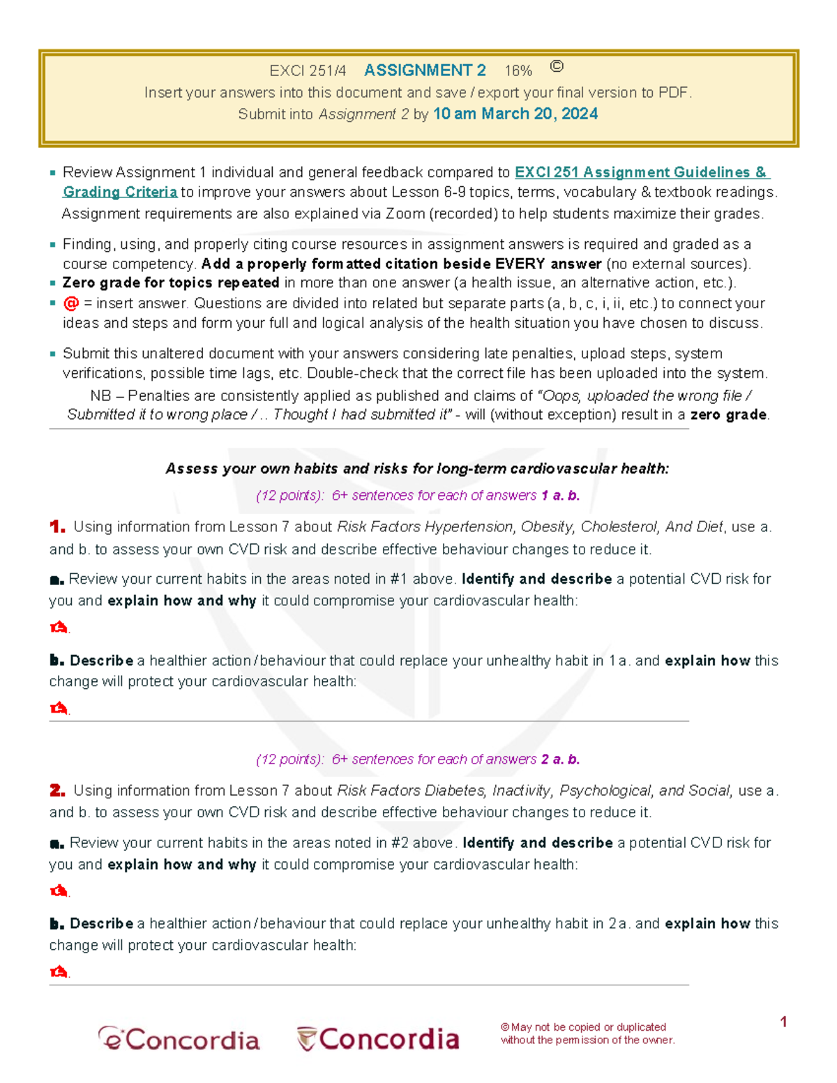 Assignment 2 (required answer document) - © May not be copied or ...