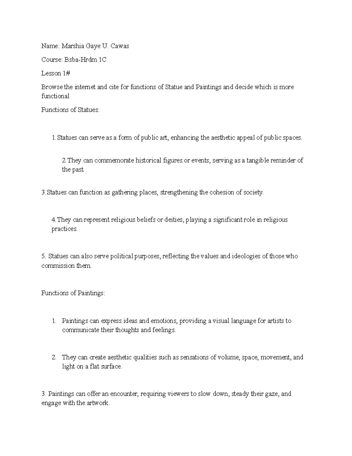 Marshia Gaye Cawas Act1 - Name: Marshia Gaye U. Cawas Course: Bsba-Hrdm ...