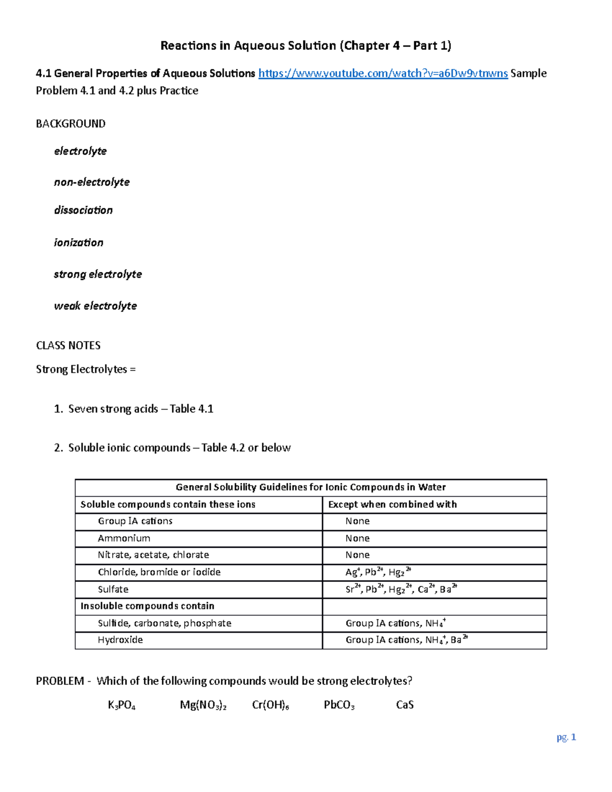 4 Reactions in Aqueous Solution-Part 1 - Reactions in Aqueous Solution ...