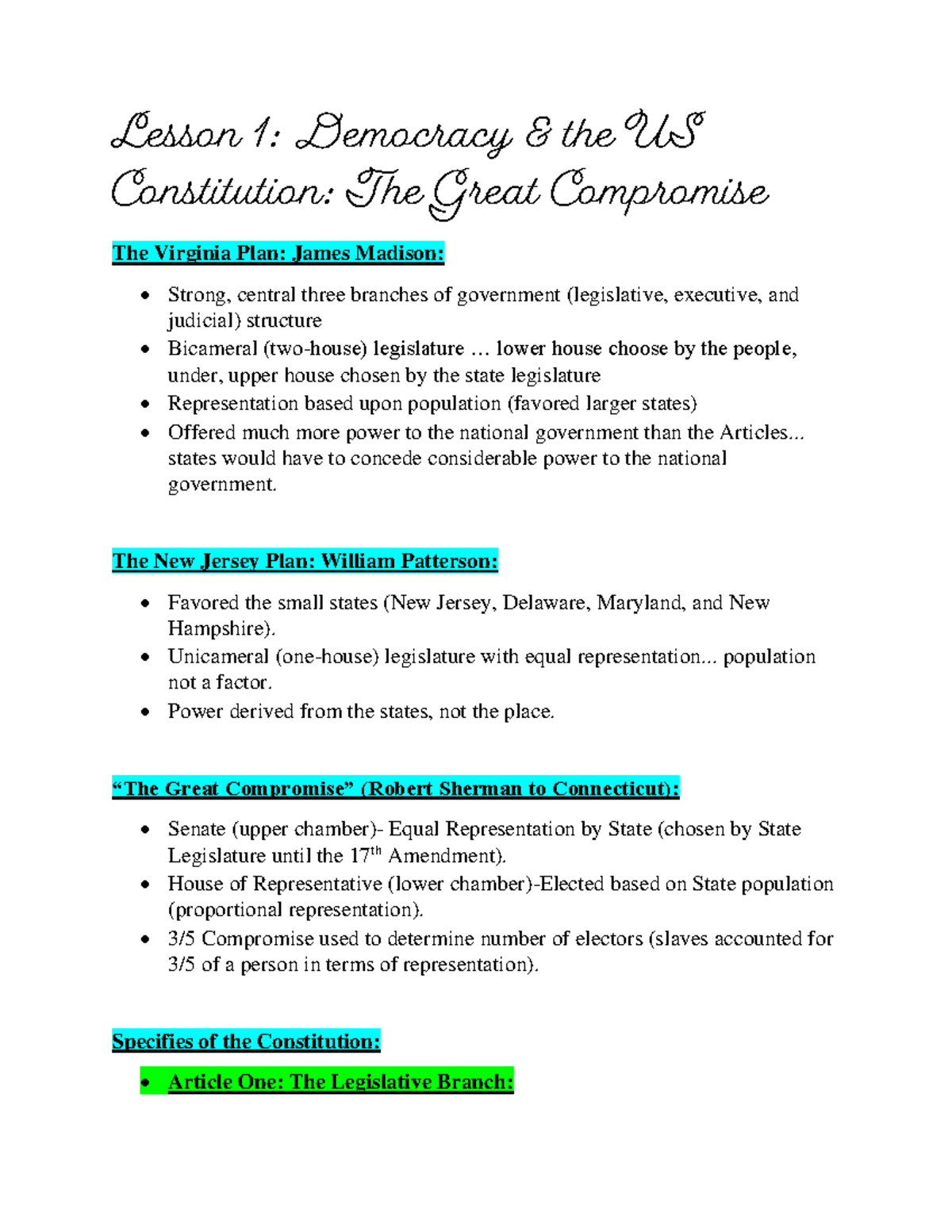 Lesson 1- Democracy and the US Constitution Notes - Lesson 1: Democracy ...