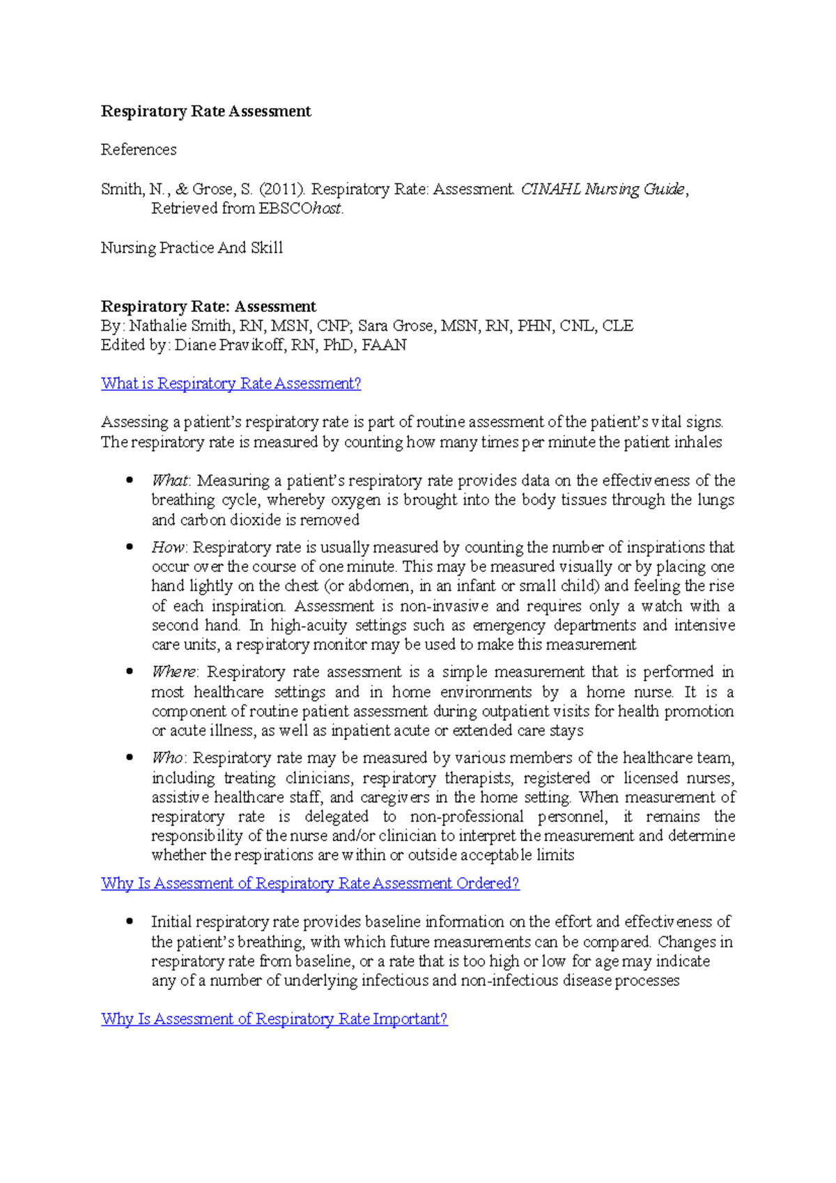Respiratory Rate Assessment - , Grose, S. (2011). Respiratory Rate ...