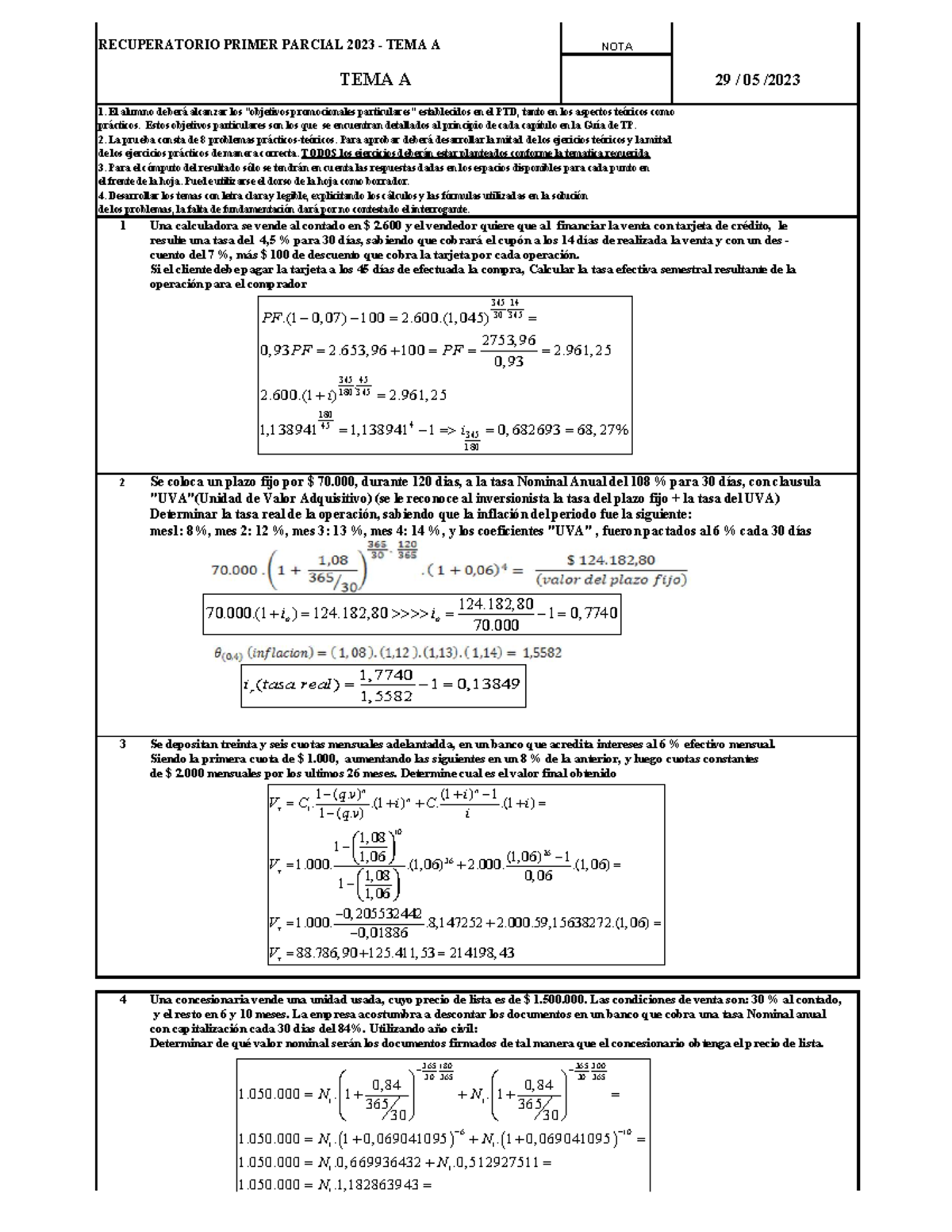 Solucion Reecup 2023 TEMA A - RECUPERATORIO PRIMER PARCIAL 2023 - TEMA A TEMA A 29 / 05 / 1. El ...